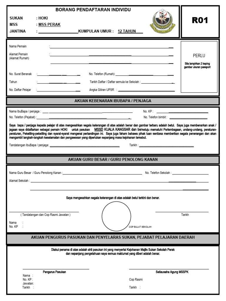 Borang R01, R02, - MSSPK Hoki 2020 | PDF