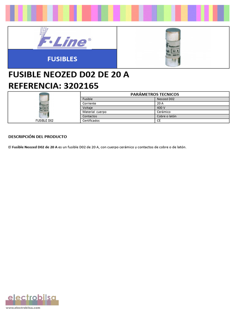 Fusible Neozed D02 de 20 A REFERENCIA: 3202165: Fusibles | PDF
