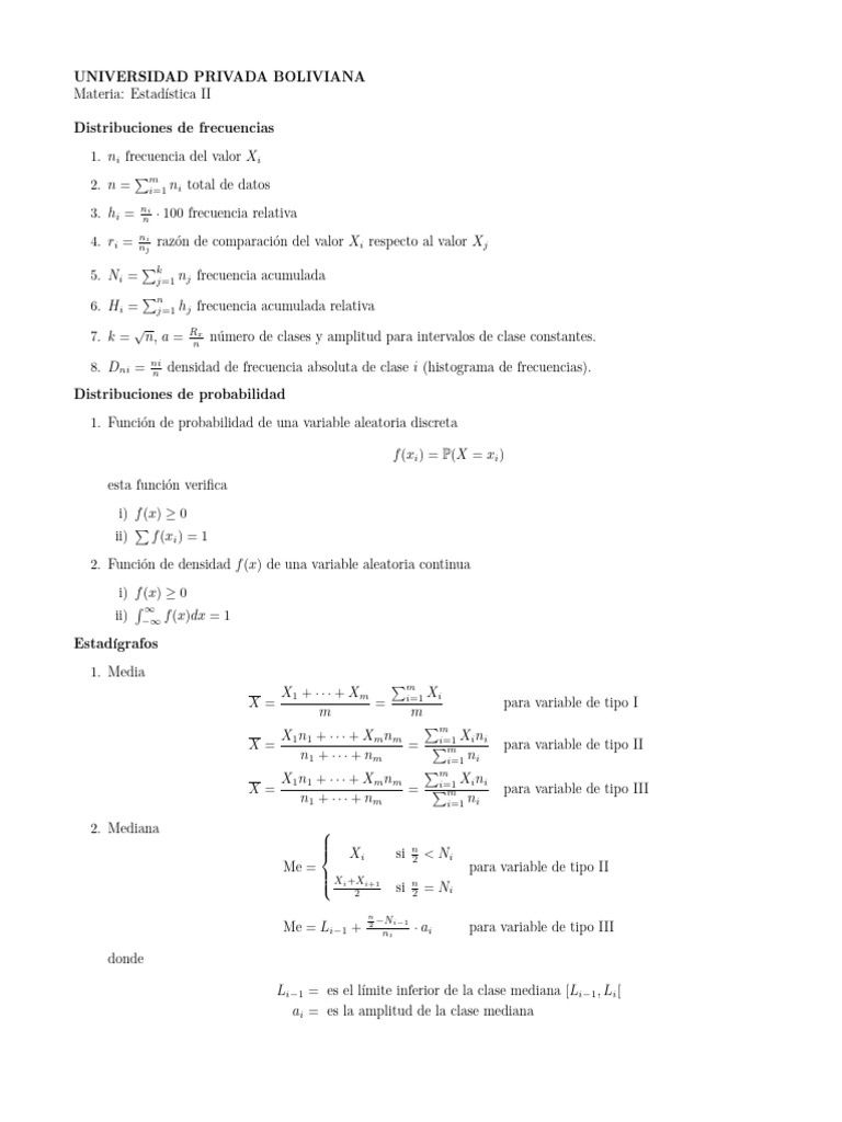 Formulario Proba Estad | PDF | Probabilidades y estadísticas | Teoría de probabilidad