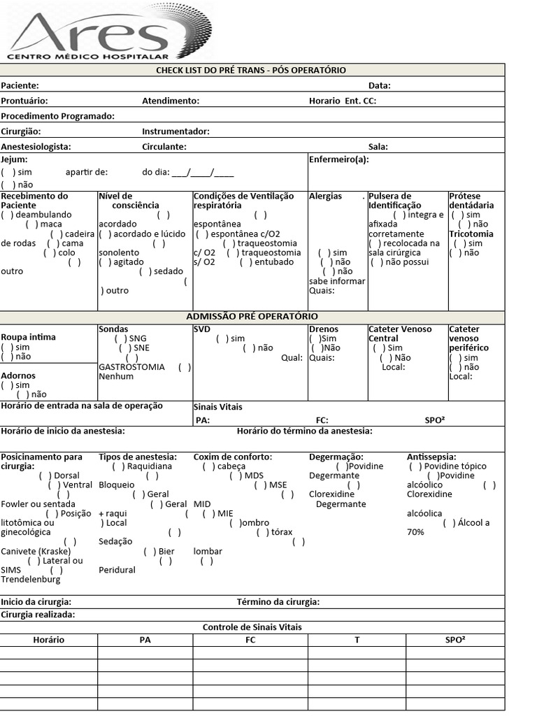 04 - Check List Pos Operatorio (04 Frente & Verso) | PDF | Anestesia ...