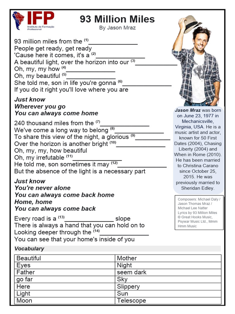 Jason Mraz's "93 Million Miles" Lyrics | PDF | Astronomy