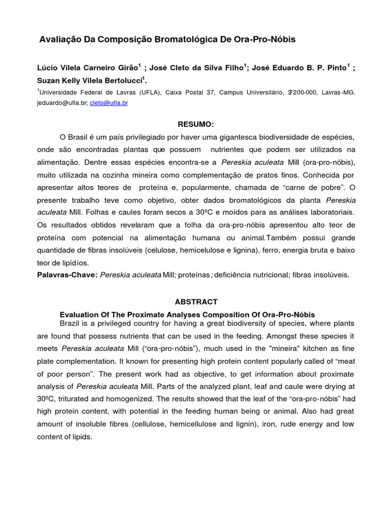Estudo Ora Pro Nobis | PDF | Fibra alimentar | Dieta e Nutrição
