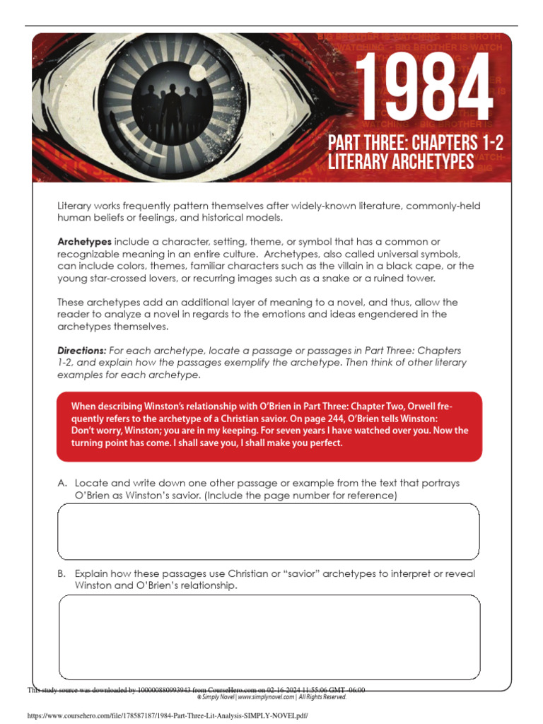 1984 Part Three Lit Analysis SIMPLY NOVEL PDF | PDF | Archetype