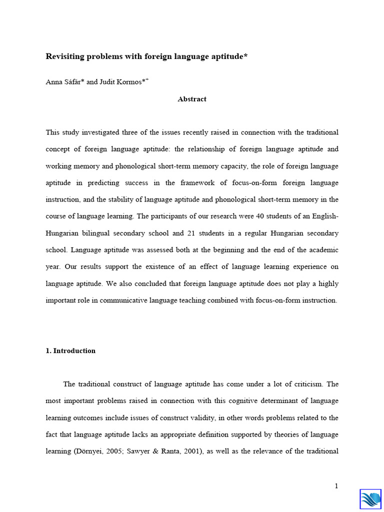Judit2008 - Revisiting Problems With Foreign Language Aptitude | PDF | Second Language ...