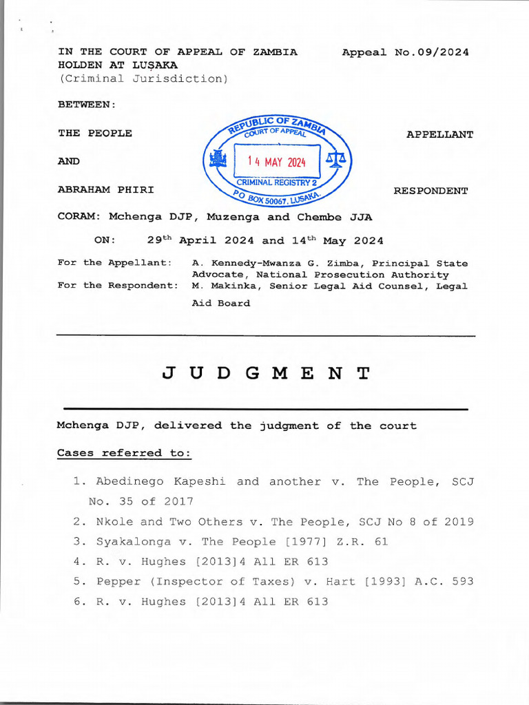 The People V Abraham Phiri (Appeal No 092024) 2024 ZMCA 45 (14 May 2024) | PDF | Sentence (Law ...