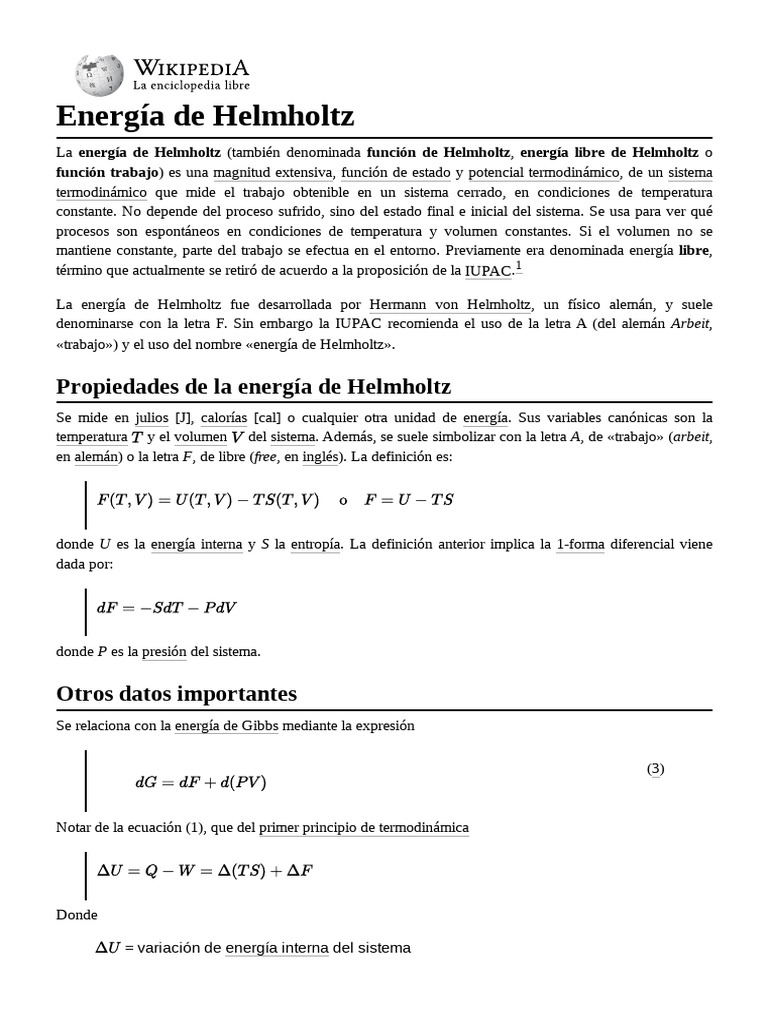 Energía de Helmholtz | PDF | Energía libre de Gibbs | Mecánica
