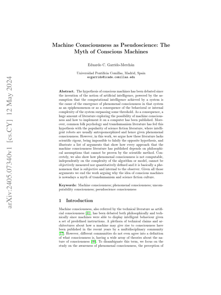 Machine Consciousness As Pseudoscience: The Myth of Conscious Machines ...