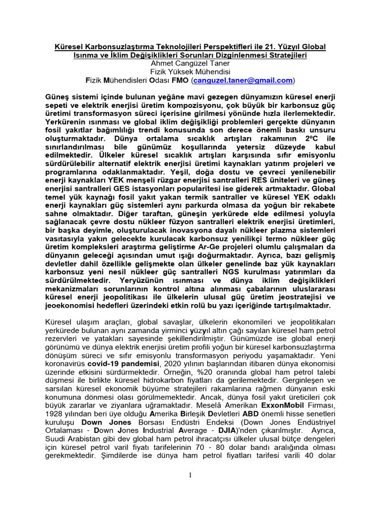 Kuresel Karbonsuzlastirma Teknolojileri Perspektifleri Ile 21. Yuzyil ... Kuresel Karbonsuzlastirma Teknolojileri Perspektifleri Ile 21. Yuzyil ...