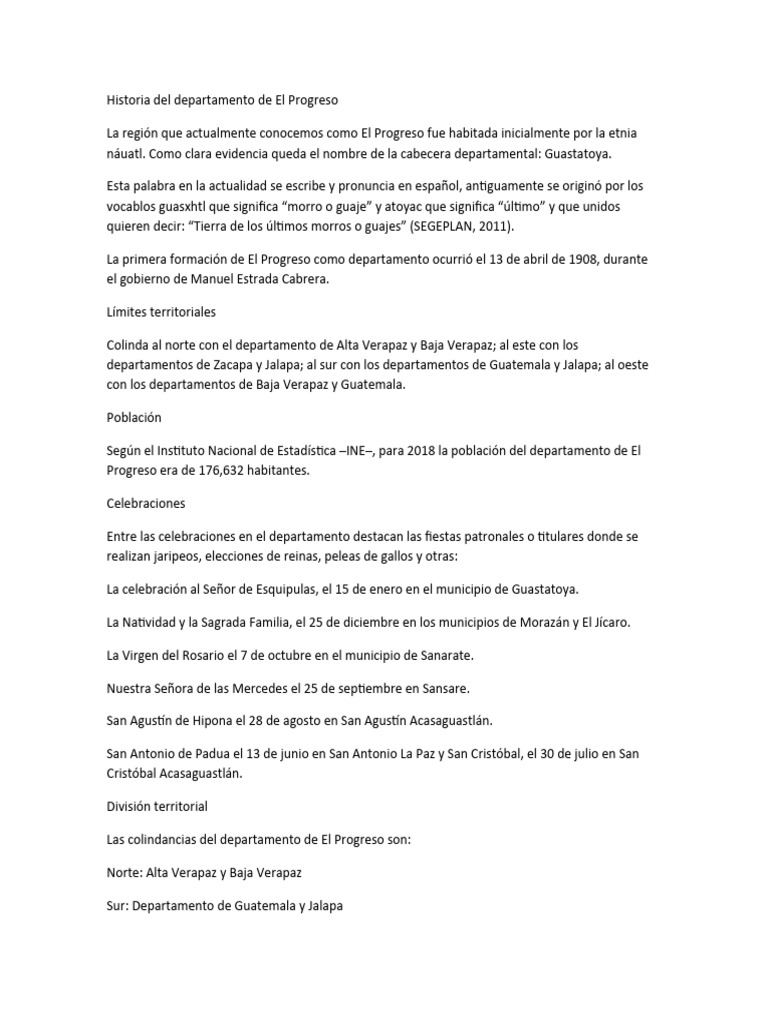 Historia Del Departamento de El Progreso | PDF | Ciencias de la Tierra | Geografía Física