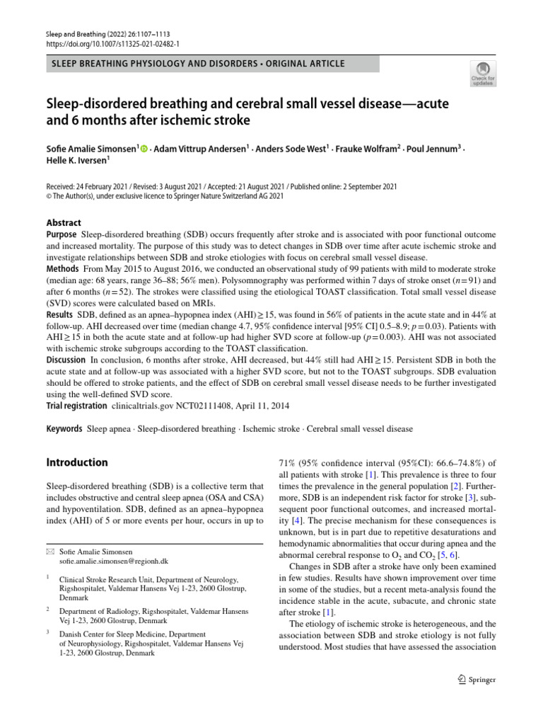 2 Sleep Disordered Breathing and Cerebral Small Vessel Disease-Acute | PDF | Sleep Apnea | Stroke