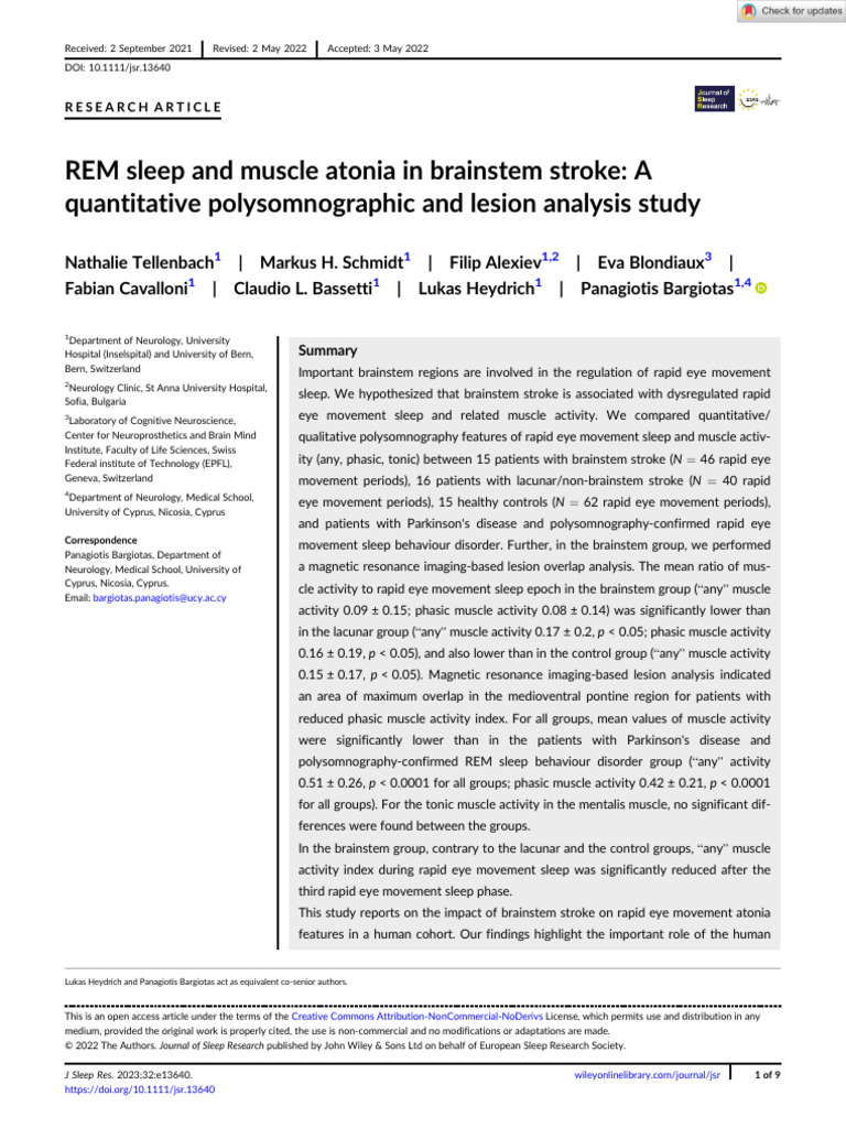 Journal of Sleep Research - MMM 2022 - Tellenbach - REM Sleep and ...