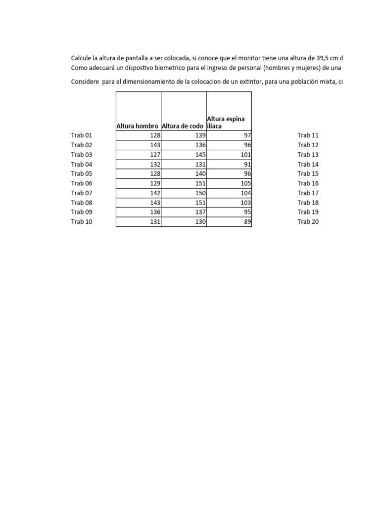 Ejercicio Antropometria UTN VI C | PDF