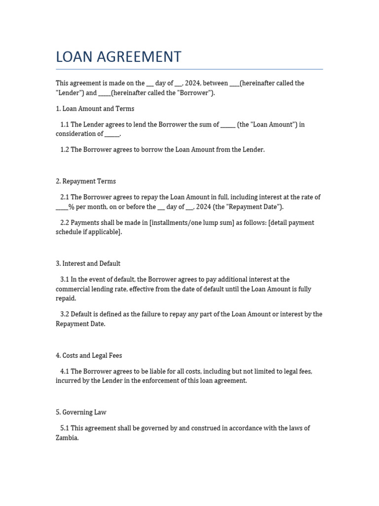 Loan Agreement Template for Borrowers | PDF | Finance & Money Management