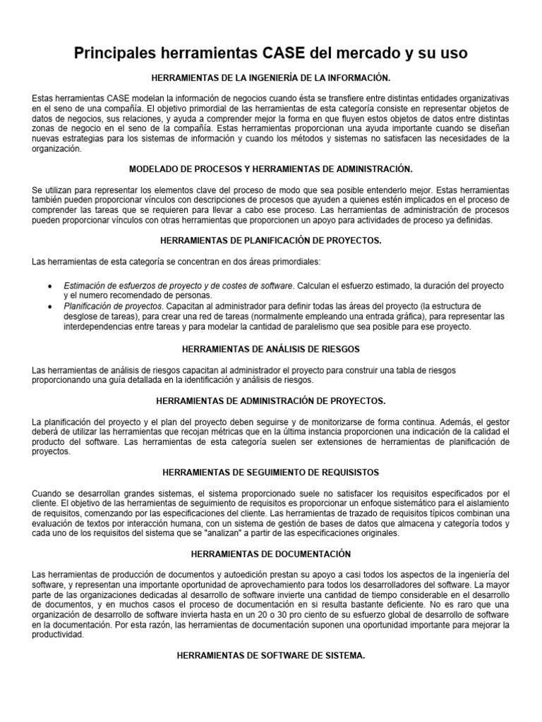 Principales Herramientas CASE | PDF | Software | Ingeniería de software