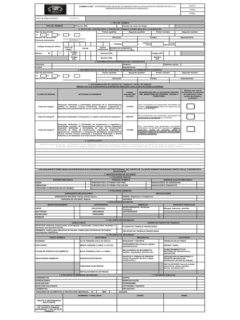 Formato Arl Afiliacion | PDF | Ingeniería