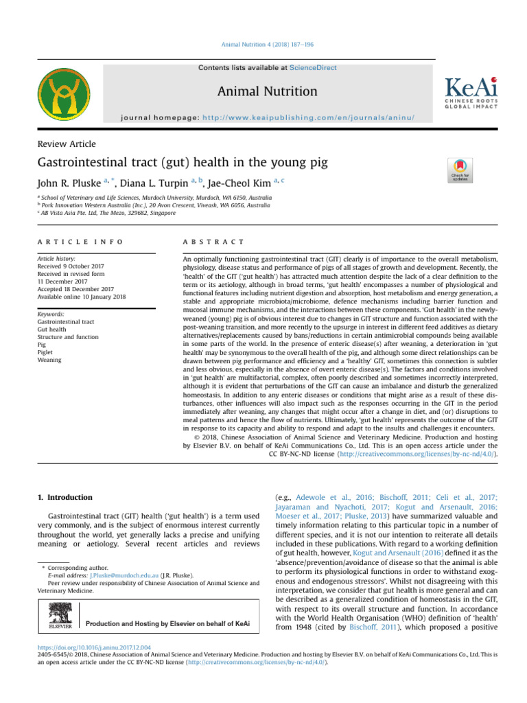 Gastrointestinal Tract (Gut) Health in The Young Pig | PDF ...