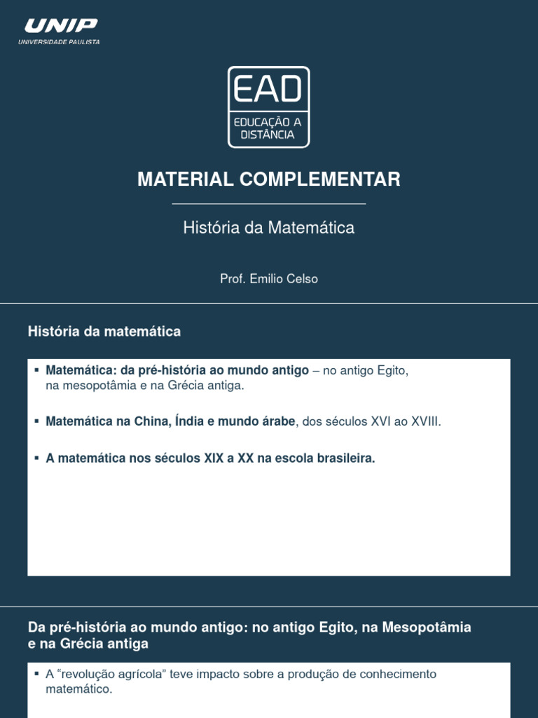 Slides Material Complementar Historia Da Matematica | PDF | Matemática | Geometria