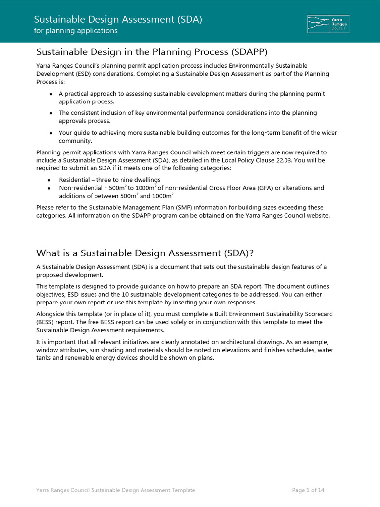 YRC Sustainable Design Assessment TEMPLATE | PDF | Sustainable Design ...