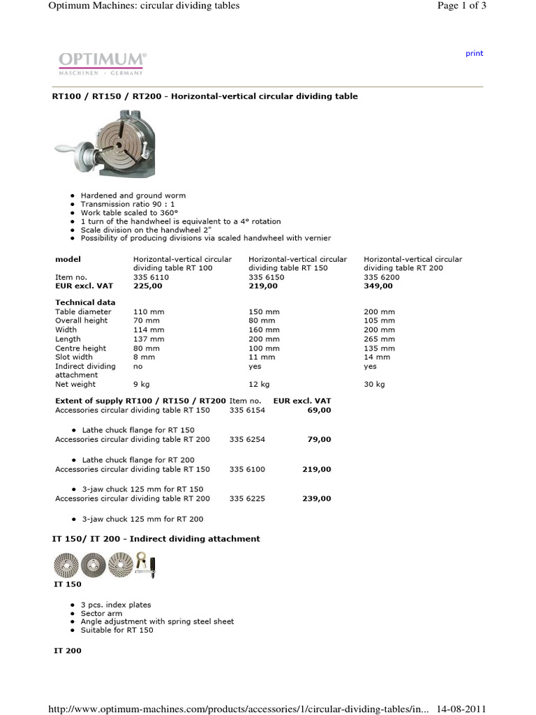 OPTIMUM Machinen RT Dividing Table | PDF | Metalworking