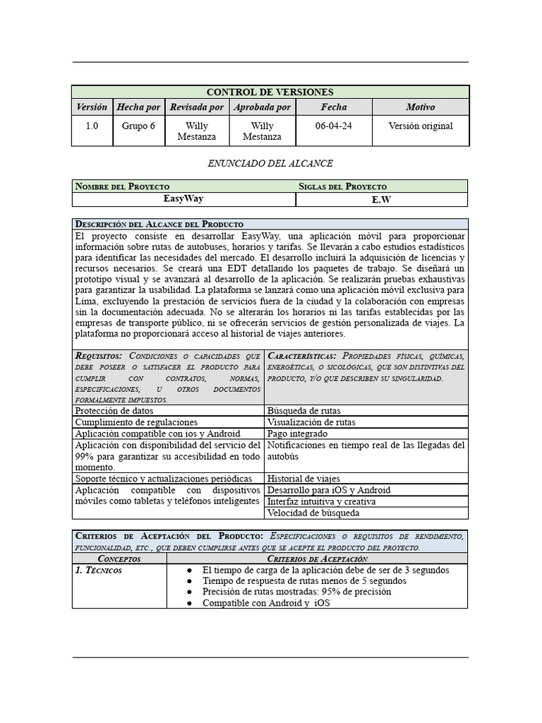Formato de Enunciado Del Alcance | PDF | Aplicación movil | Android ...