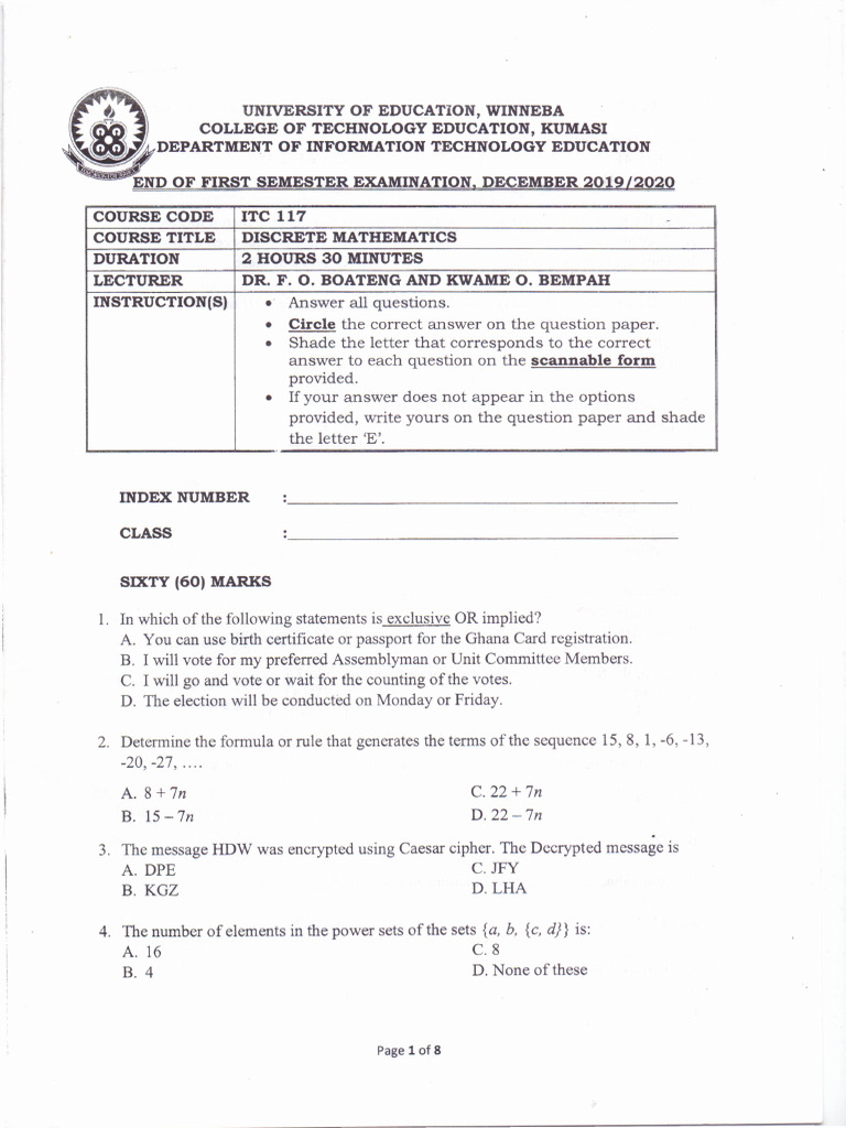 Discrete Mathematics ITC, L100 | PDF | Encryption | Mathematics