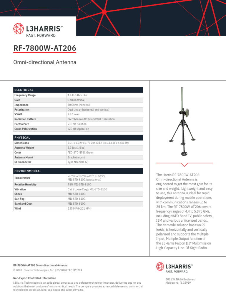 Cs Tcom RF 7800w At206 Rapidly Deployable Omni Directional Antenna Spec Sheet | PDF | Antenna ...