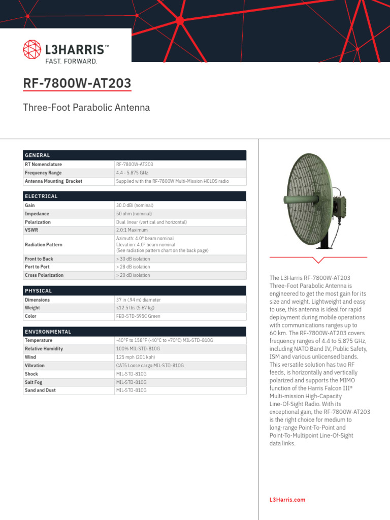 Cs Tcom RF 7800w At203 3 Foot Parabolic Antenna Spec Sheet | Download ...