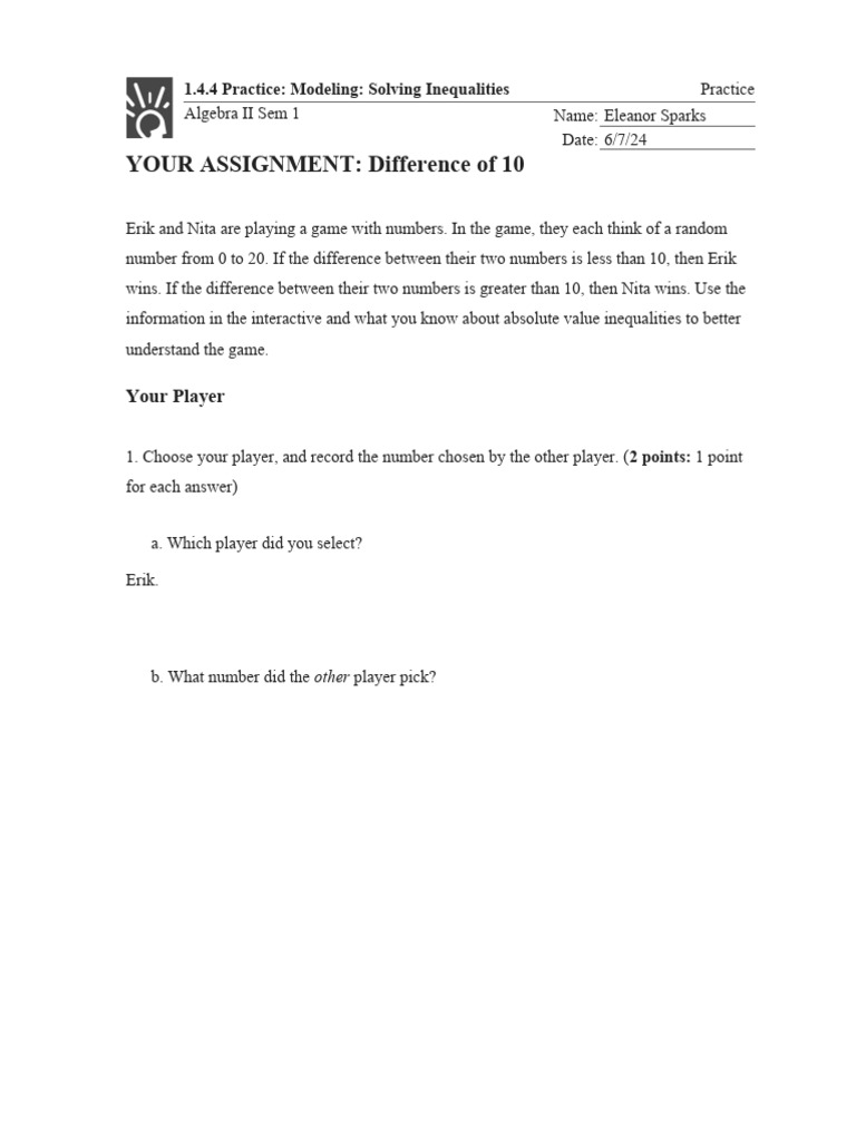 Apex Learning Algebra 2 Semester 1 1.4.4 Practice - Modeling Solving ...