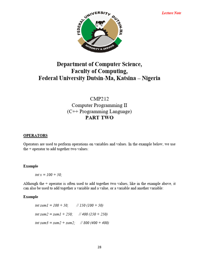 CMP 212 2024 Lecture Note Part Two | PDF | Trigonometric Functions | Arithmetic