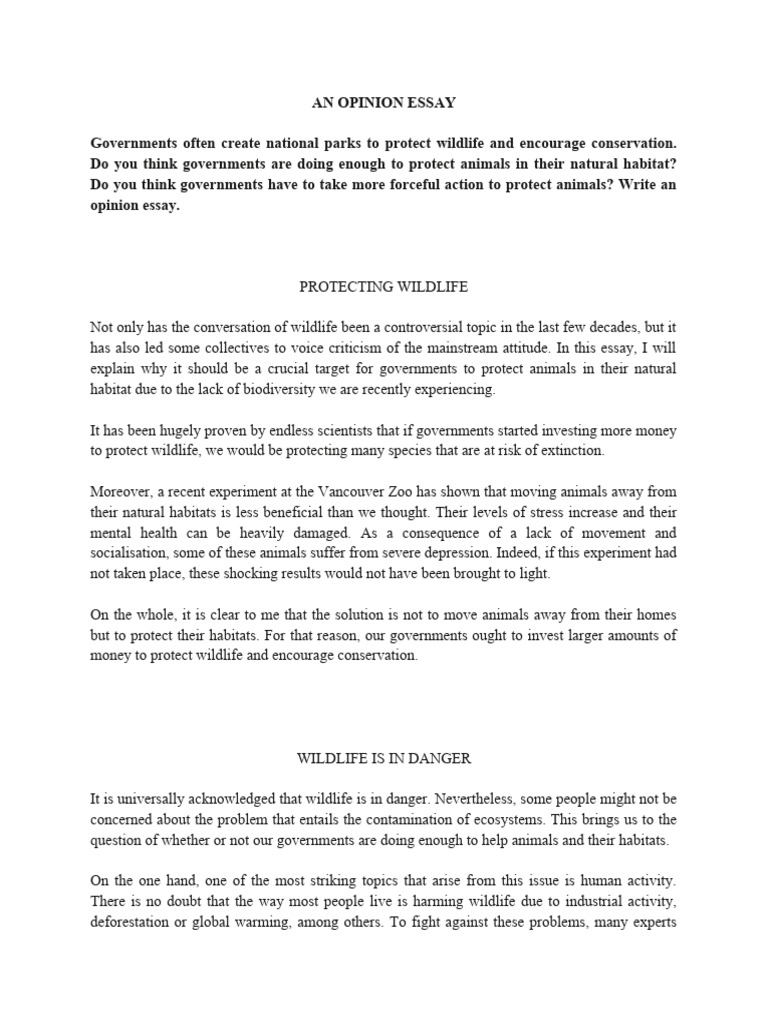 An Opinion Essay - Protecting Wildlife | PDF | Wildlife | Conservation ...