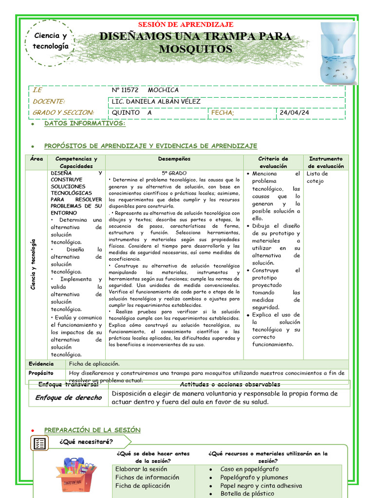 SESION CT Diseñamos Una Trampa para Mosquitos | PDF | Evaluación | Diseño
