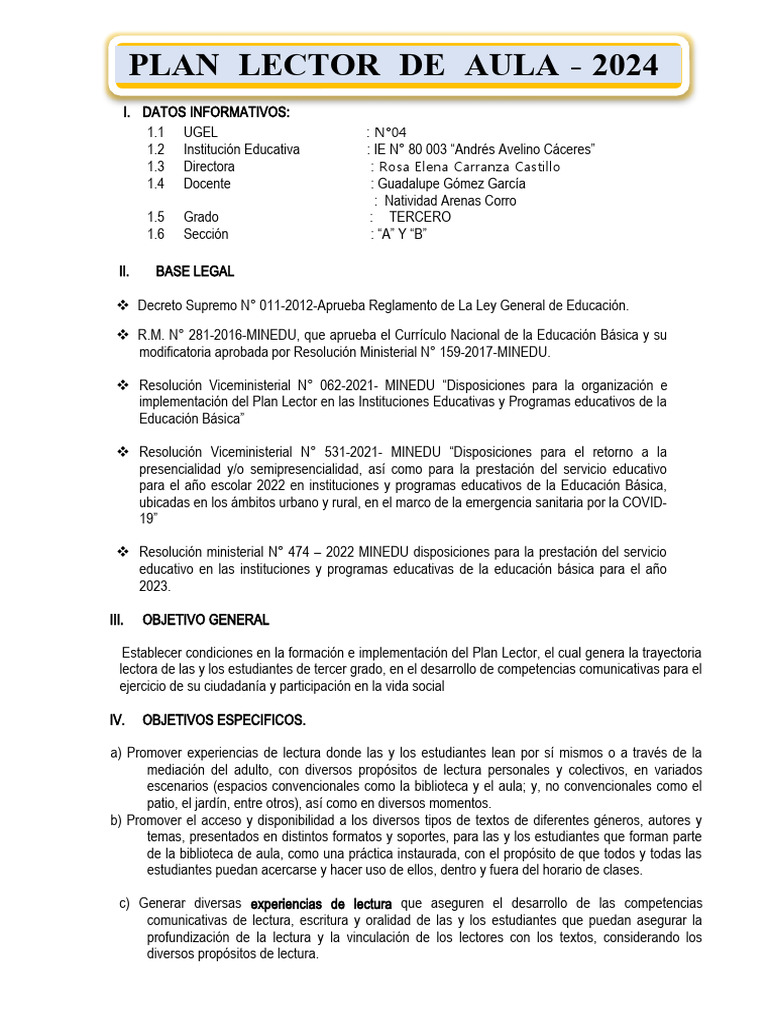 3° Plan Lector Con Lecturas 2023. | PDF | Salón de clases | Información