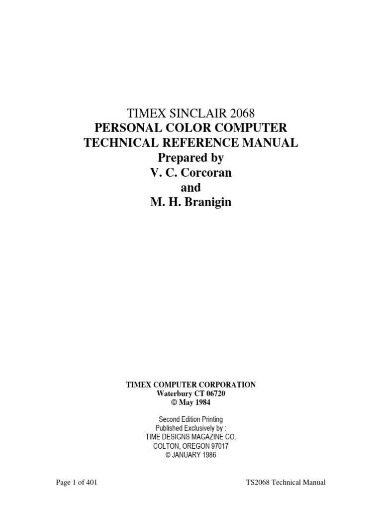 Timex Sinclair 2068 Technical Manual Best | PDF | Input/Output | Random Access Memory