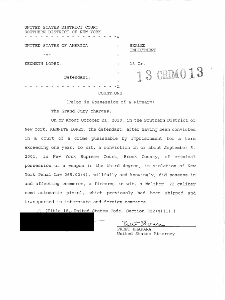 Kenneth Lopez Indictment 2013 | PDF