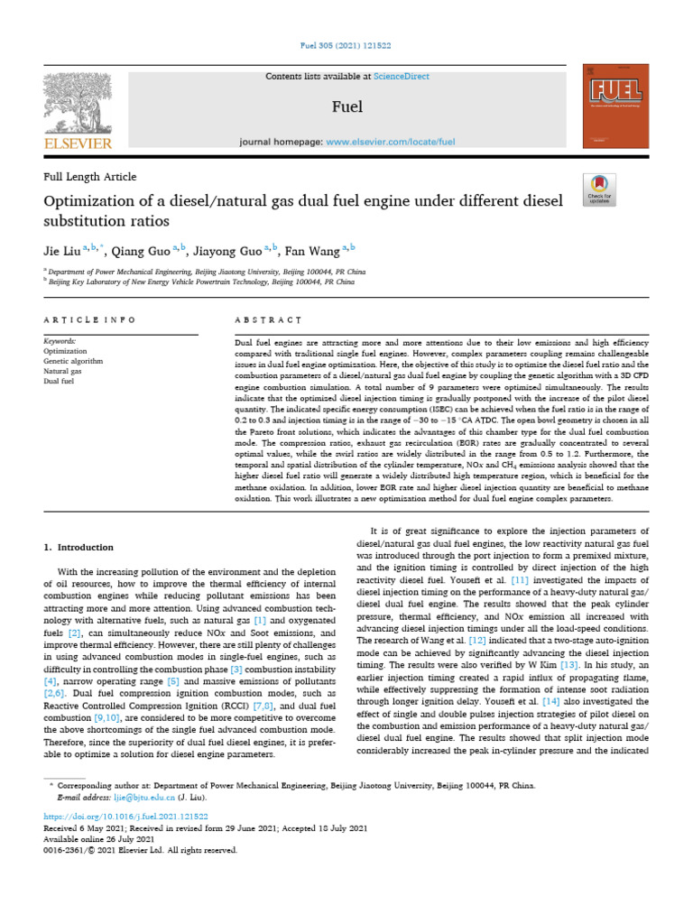 Optimization of A Diesel Natural Gas Dual Fuel Engine Under Differen ...