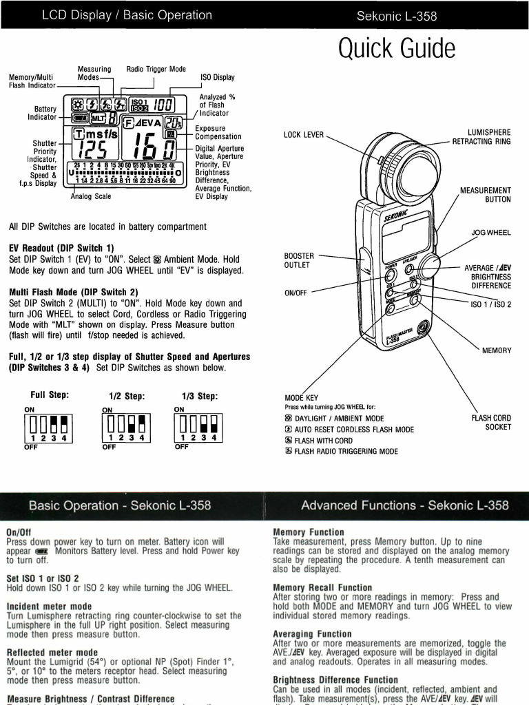 Sekonic L-358 Quick Guide | PDF | Flash (Photography) | Exposure ...