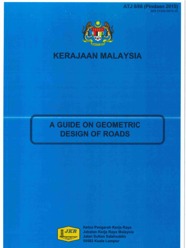 JKR Arahan Teknik 8-86 (2015) Guide On Geometric Design of Road | PDF