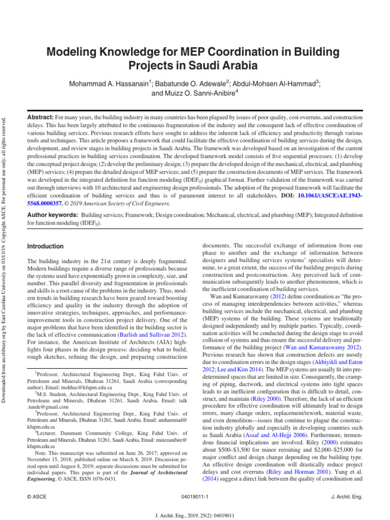 Modeling Knowledge For Mep Coordination In Building Projects In Saudi Arabia Pdf Building