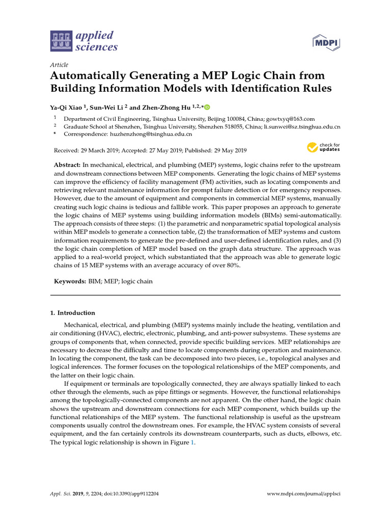 Automatically Generating A MEP Logic Chain From Building Information Models With Identification ...