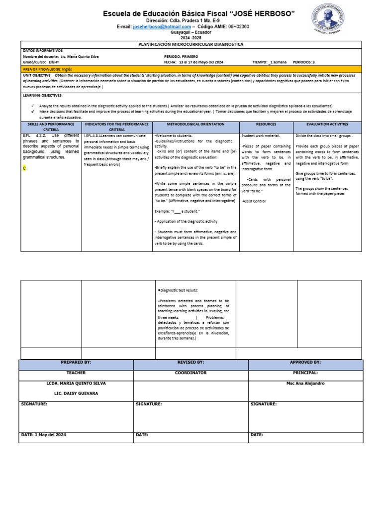 8th Diagnostic 13 Al 17 Mayo 2024 | PDF | Verb | Syntax