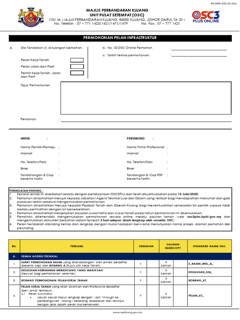 PK MPK Osc 01 02a - Permohonan - Pelan - Infrastruktur | PDF