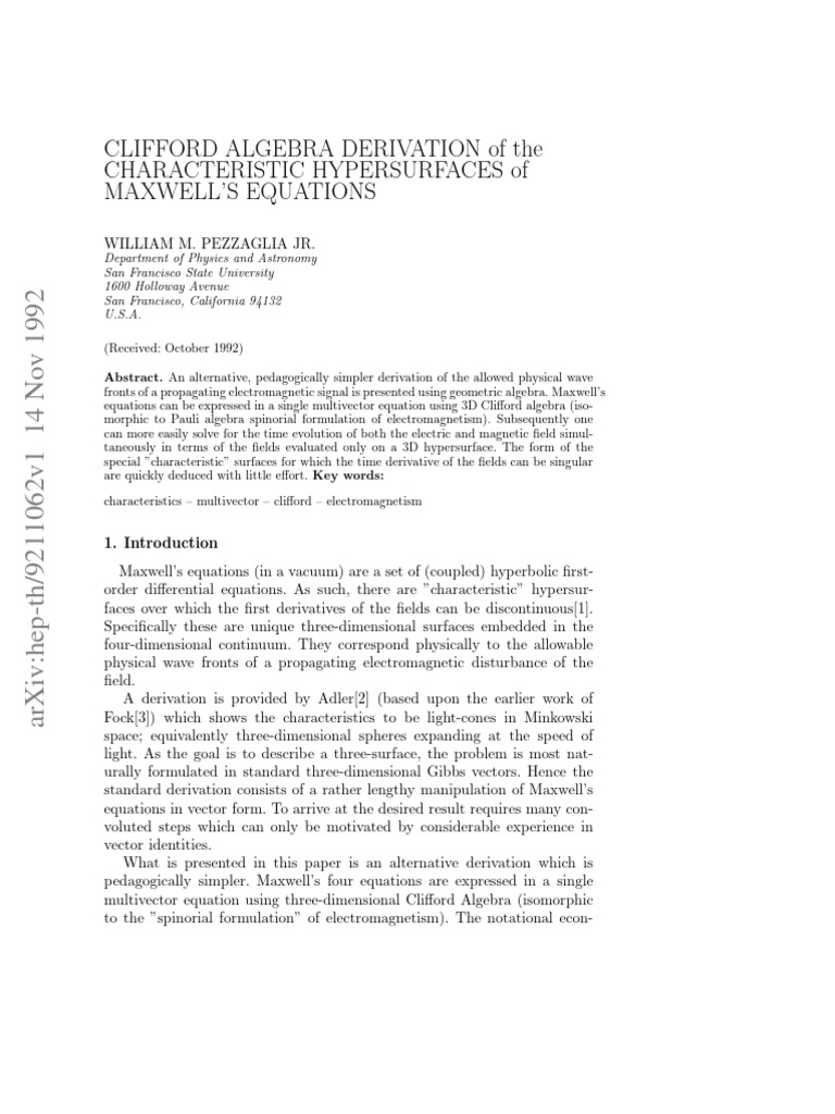 Clifford Algebra Derivation of The Chara | PDF | Linear Algebra ...