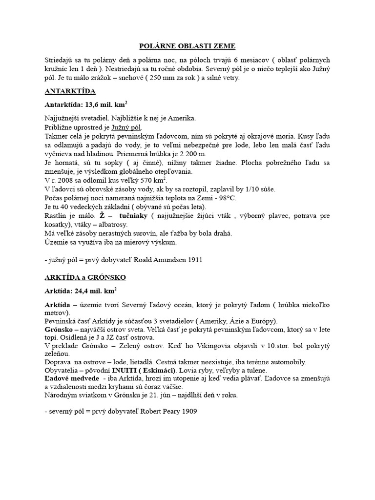 PolÃ¡rne Oblasti Zeme POZ1 2 | PDF