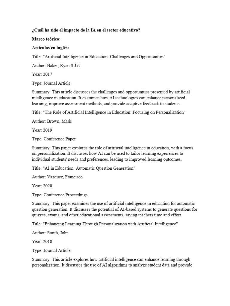 What Has Been The Impact of AI in The Educational Sector - Theoretical Framework | PDF ...