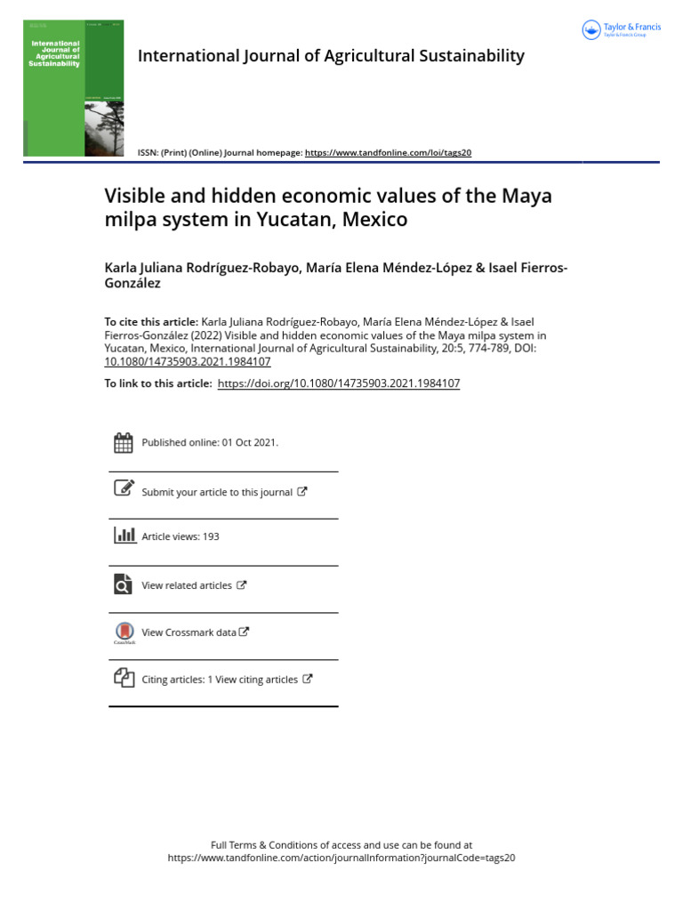Visible and Hidden Economic Values of The Maya Milpa System in Yucatan ...