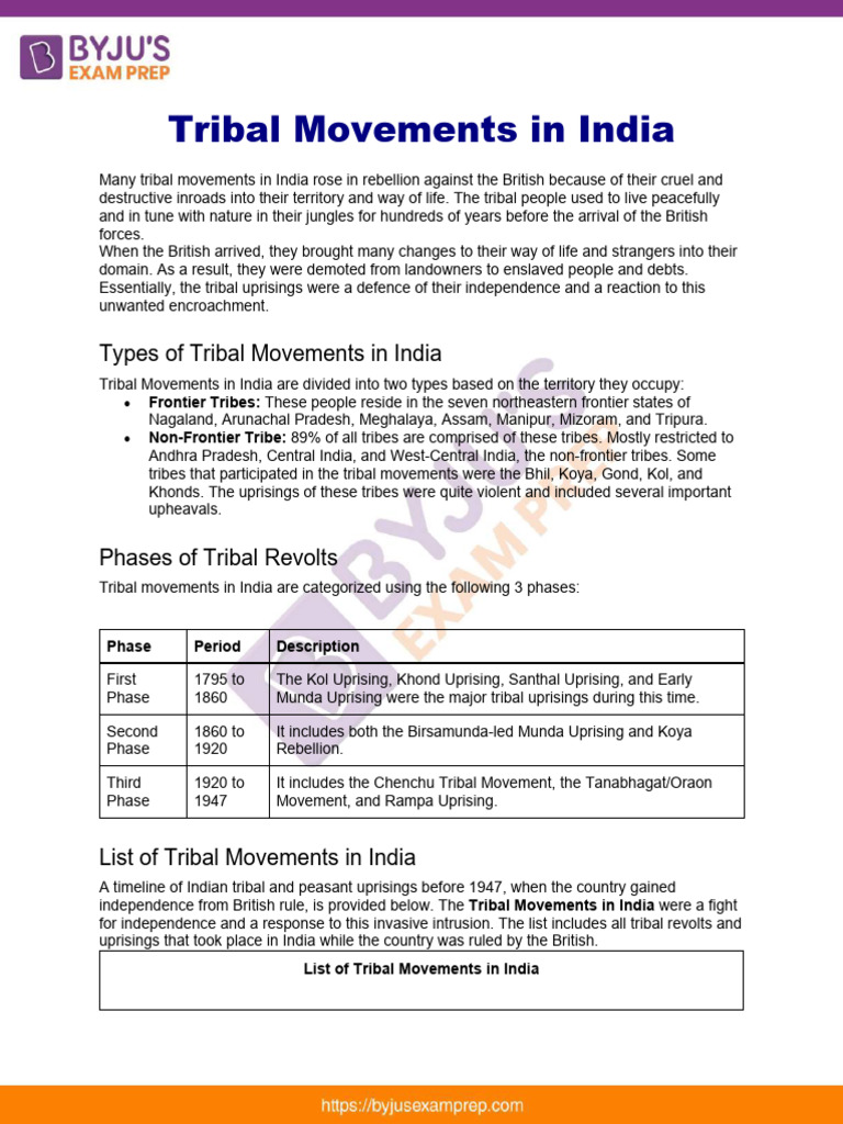 Tribal Movements in India Upsc Notes 61 | PDF | British Raj