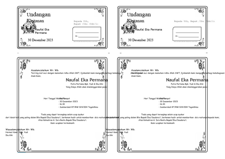 Undangan Khitanan Naufal Eka Permana | PDF