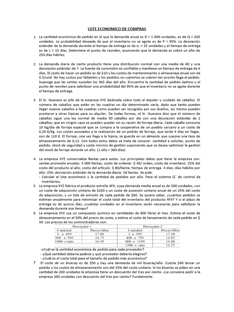 Ejercicios EOQ | PDF | Economias