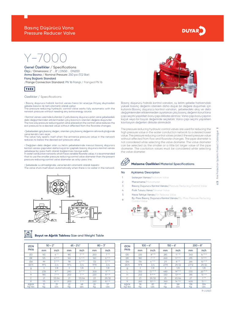 Duyar Vana Pressure Reducer Valve Tek1682516009 | PDF