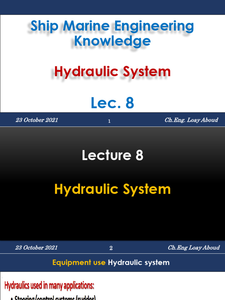 Lec 8 & 9 Hydraulic System & Steering Gear System CH - Eng L.Aboud | PDF | Servomechanism | Pump